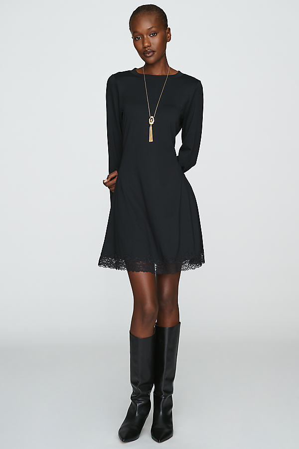 ANTHROPOLOGIE By Anthropologie Knit Lace-Trim Mini Dress